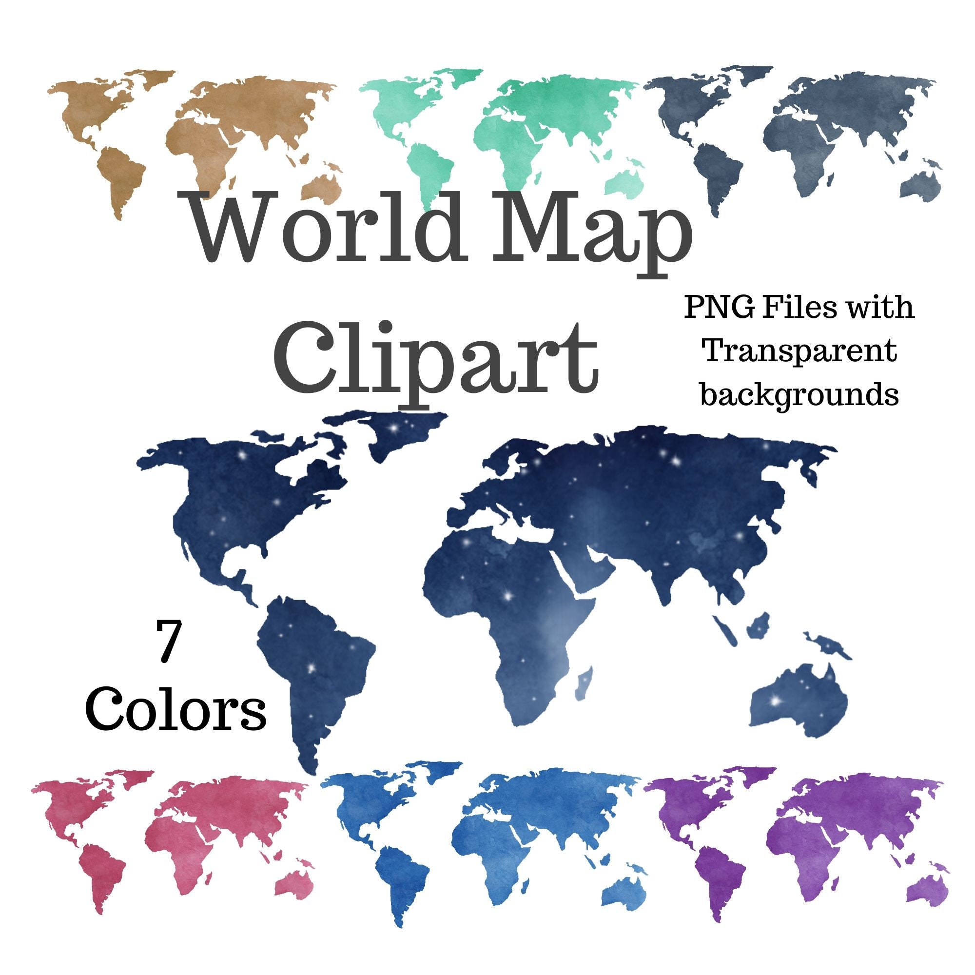 World Map Clipart,world Map Png,watercolor World Map,printable World ...