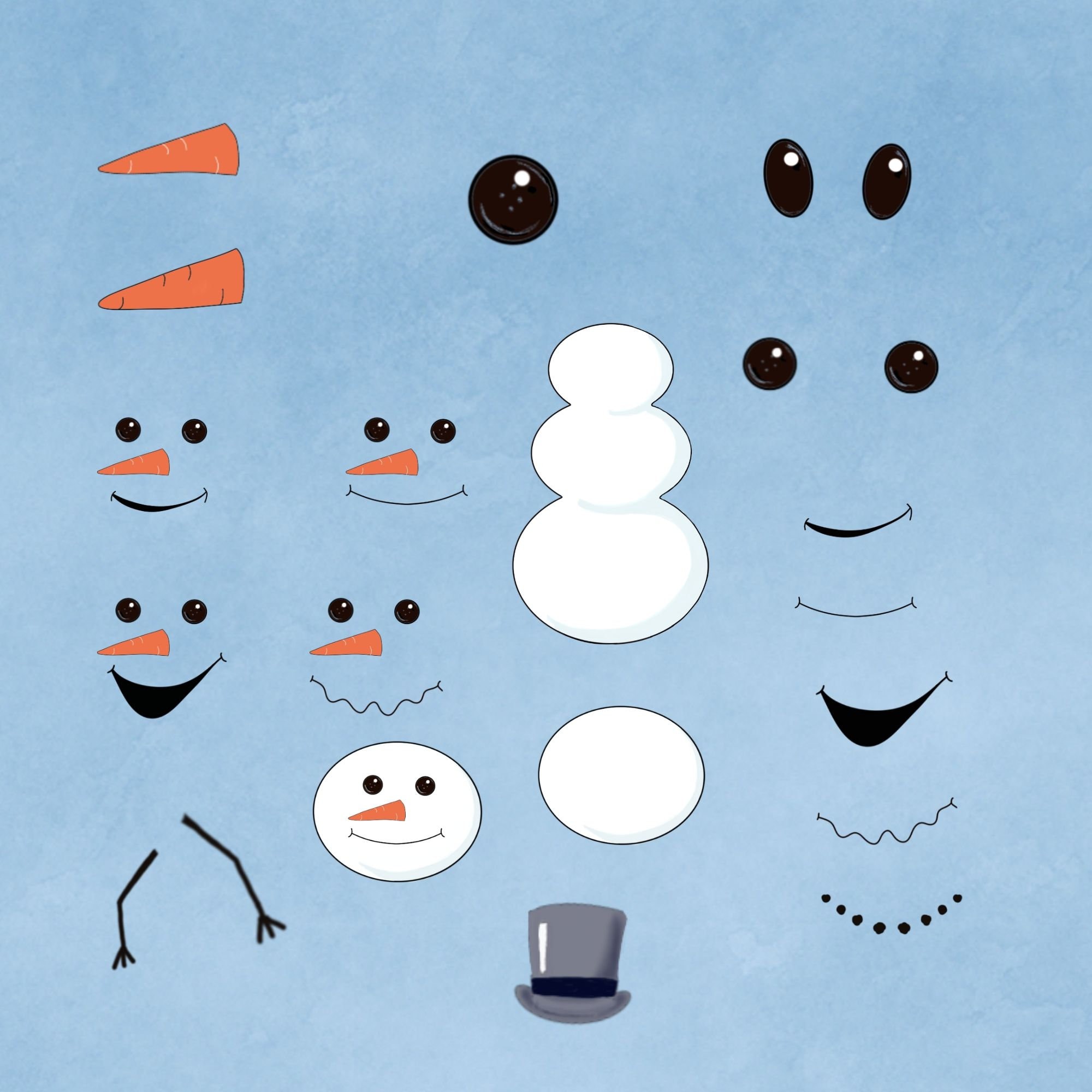 Snowman Clipart,snowman Faces Clipart, Includes Individual Elements to ...