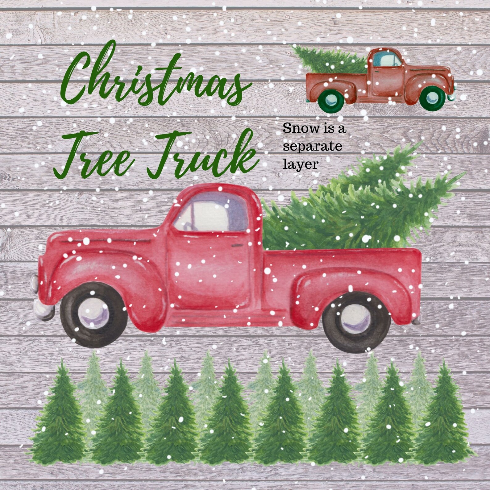 Christmas Tree Truck,hand Painted Watercolor Clipart,red Truck Clipart ...