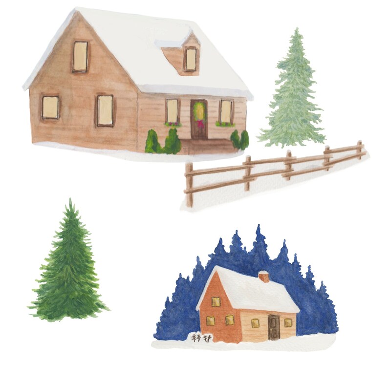 Winter Cabin Clipart,winter Clipart,christmas Clipart,winter Scene ...