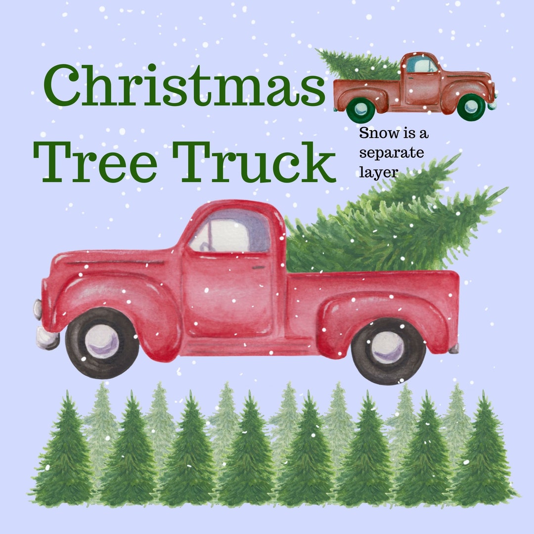 Christmas Tree Truck,hand Painted Watercolor Clipart,red Truck Clipart ...