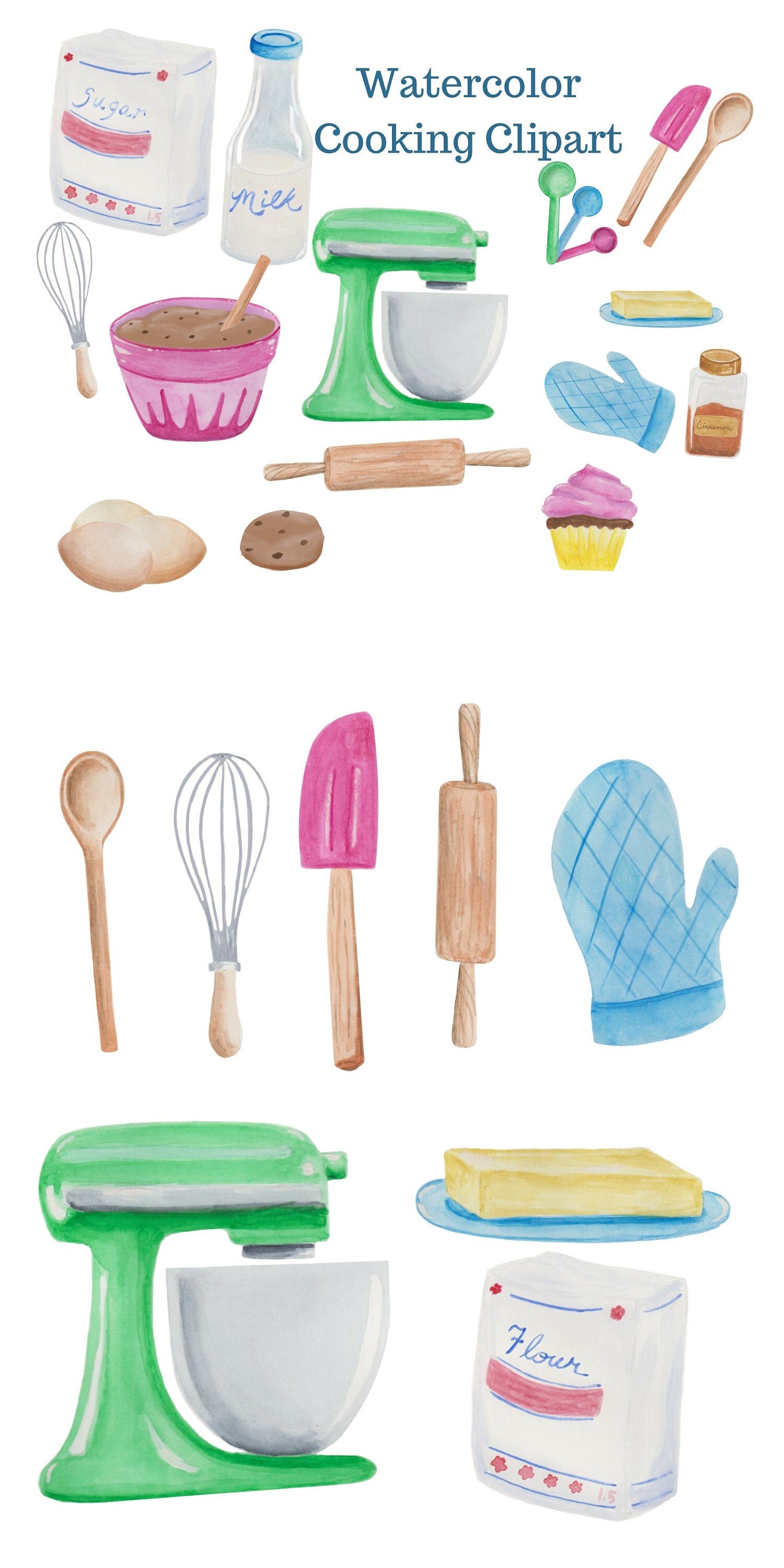 Watercolor Cooking Clipart Watercolor Baking Clipart Watercolor Food