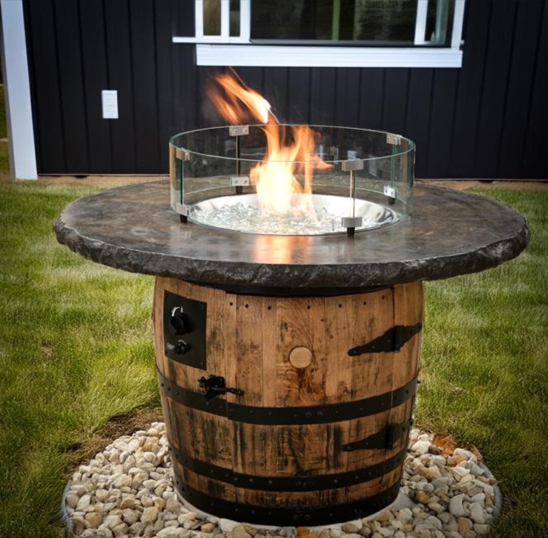 Whiskey Barrel Fireplace With Concrete Top - Etsy