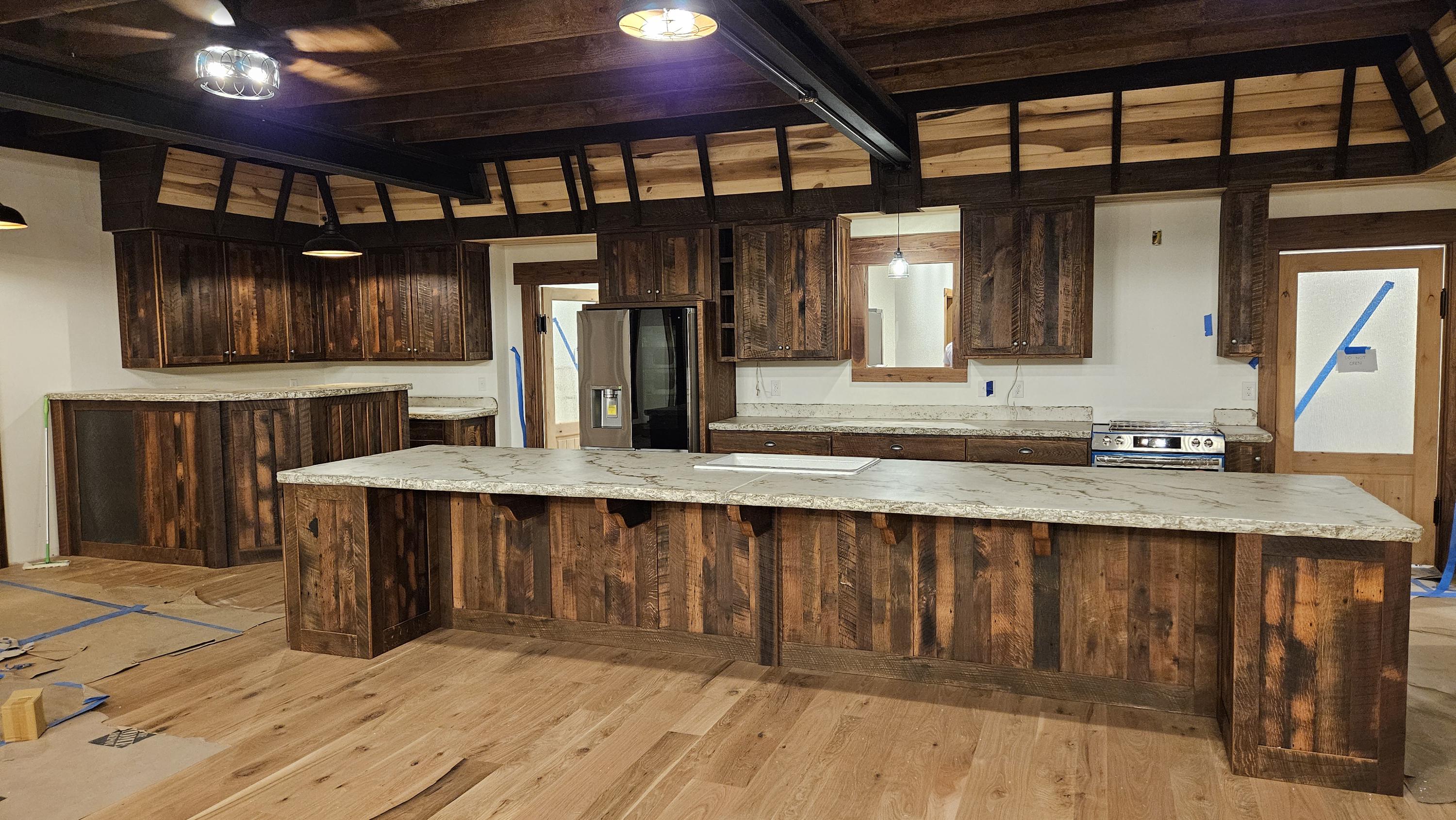 Barnwood Kitchen Cabinets and Concrete Countertops. - Etsy