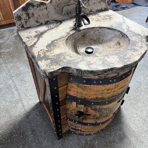 Rustic Whiskey Barrel Vanity With Concrete Countertop - Longhorn ...