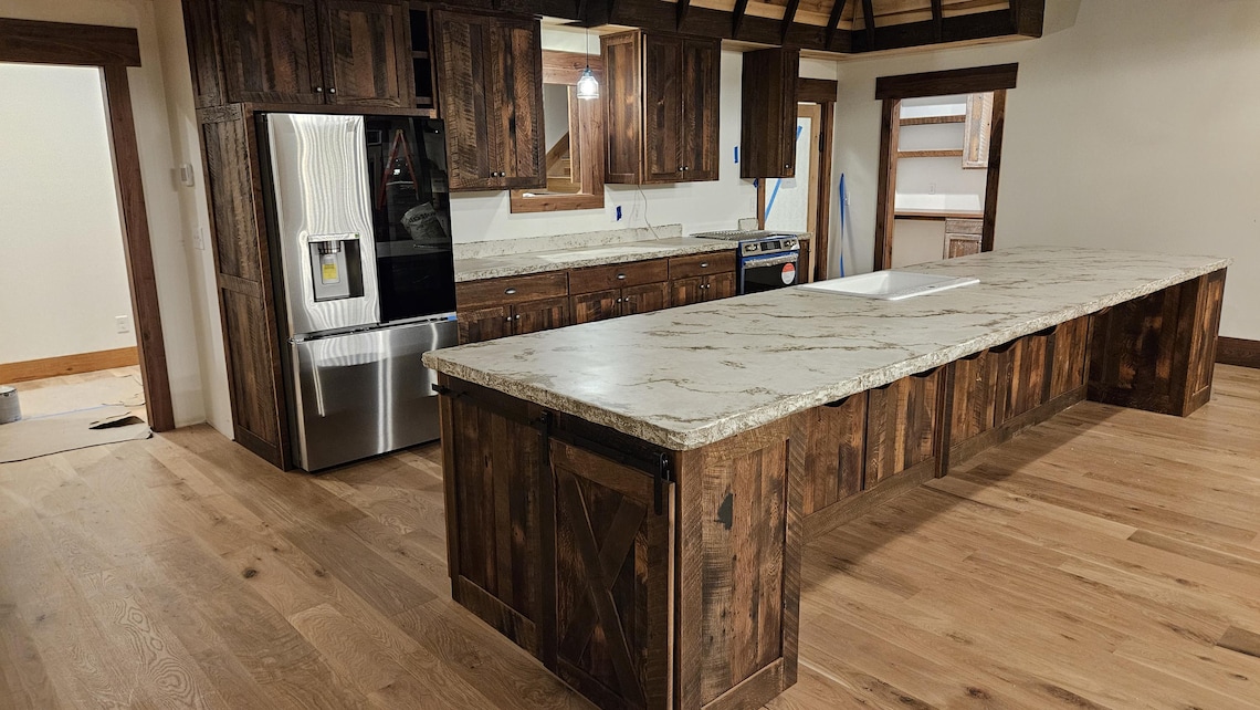 Barnwood Kitchen Cabinets and Concrete Countertops. - Etsy