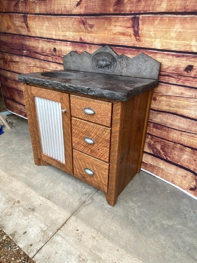 Rustic Rough Sawn Oak Vanity With Concrete Top - Etsy