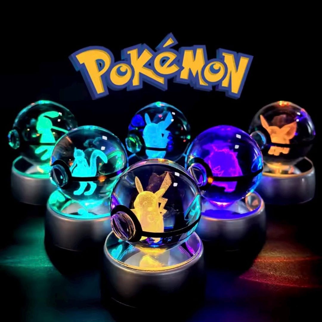 Pokémon Crystal Pokeball Light Unique LED Engraved Designs Pokemon 151 ...