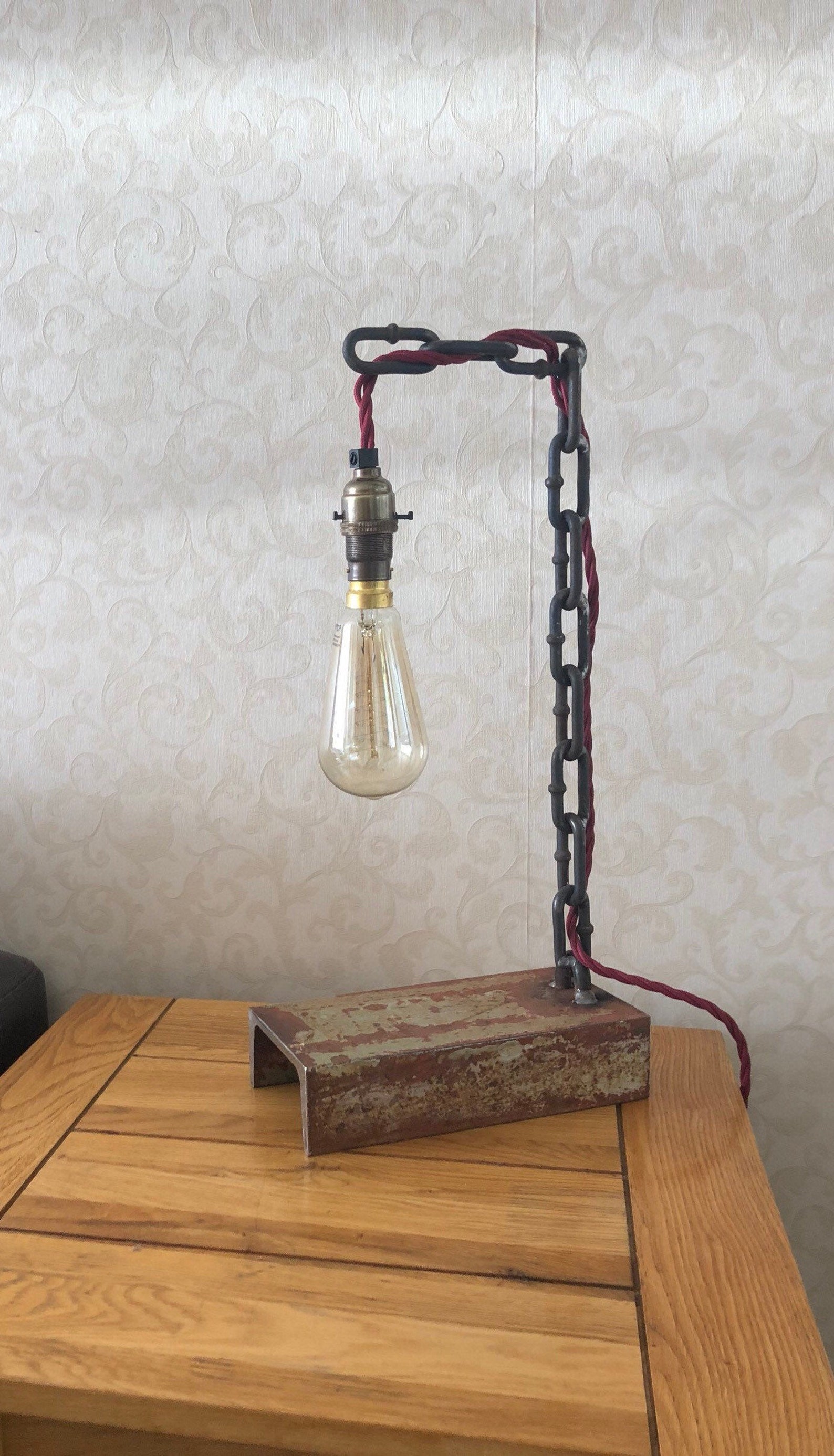Industrial Chain Link Desk or Table Lamp Edison Bulb, Vintage Cable - Etsy