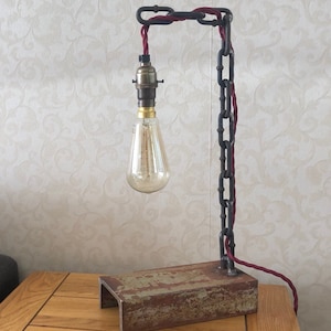 Industrial Chain Link Desk or Table Lamp Edison Bulb, Vintage Cable - Etsy