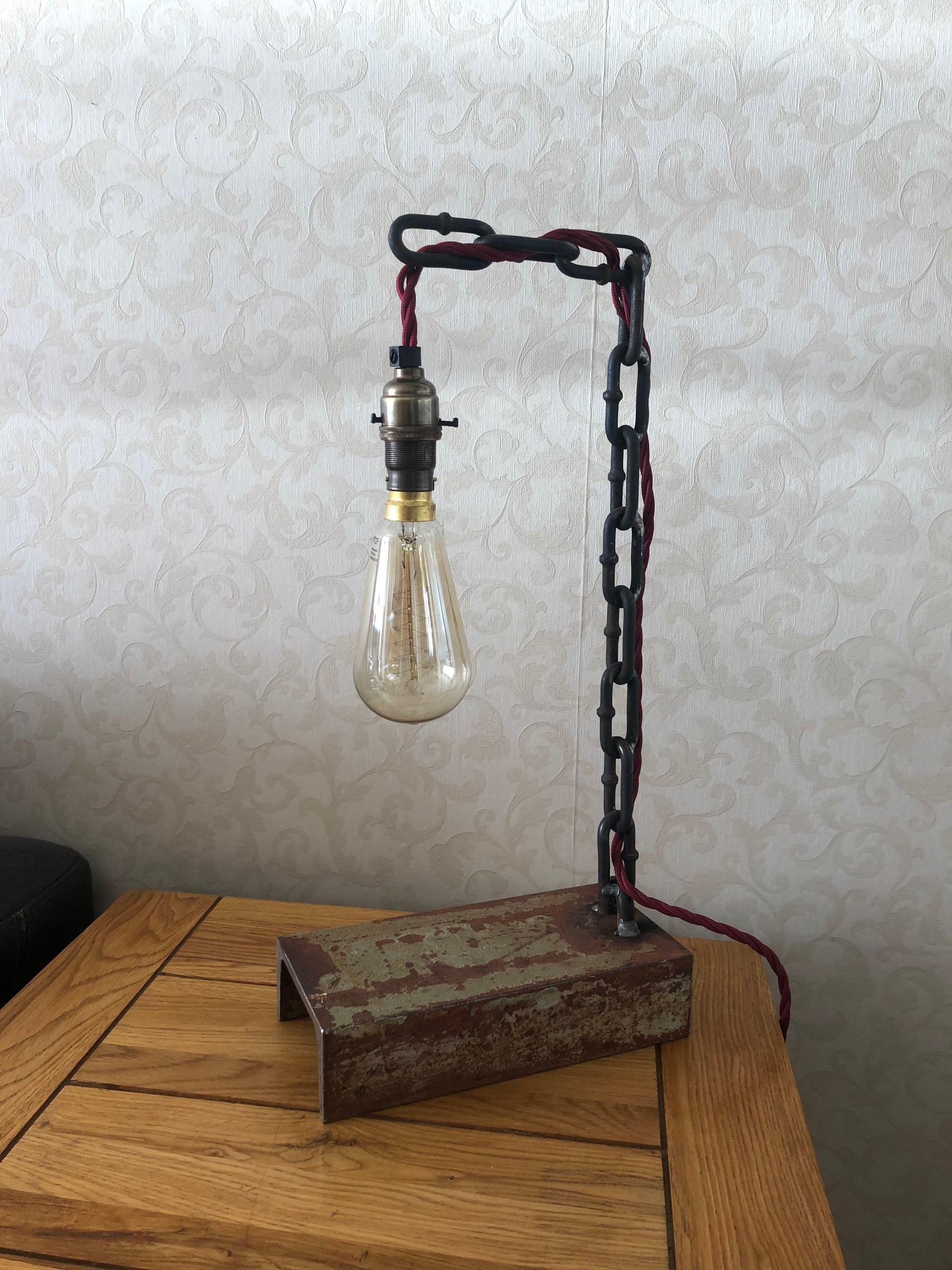 Industrial Chain Link Desk or Table Lamp Edison Bulb, Vintage Cable ...