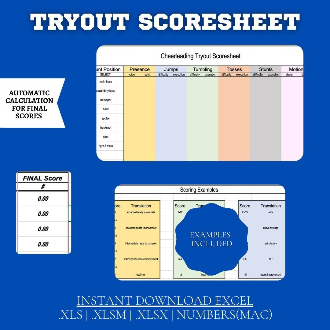 Tryout Scoresheet | CHEER & DANCE | Routine Planning | Instant DOWNLOAD ...