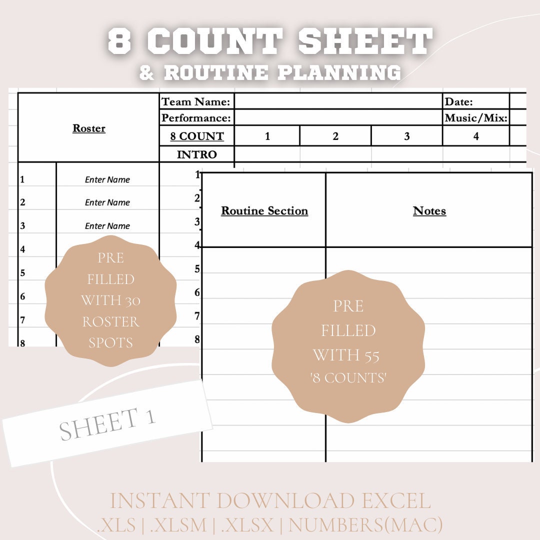 CHEER DANCE 8 Count Sheet Routine Planning Instant Etsy UK