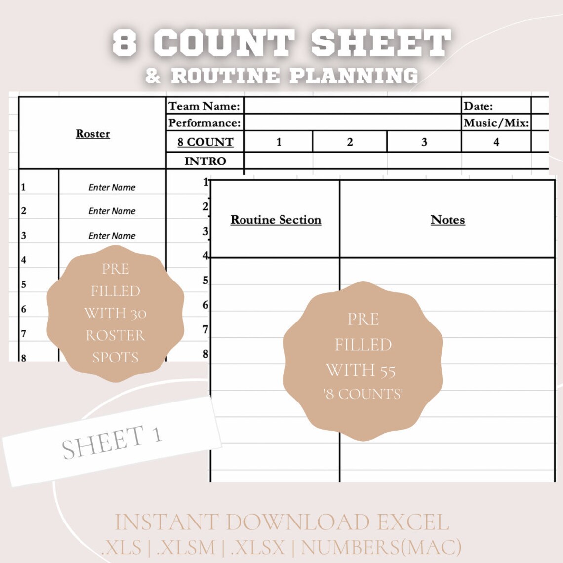CHEER & DANCE | 8 Count Sheet | Routine Planning | Instant DOWNLOAD - Etsy