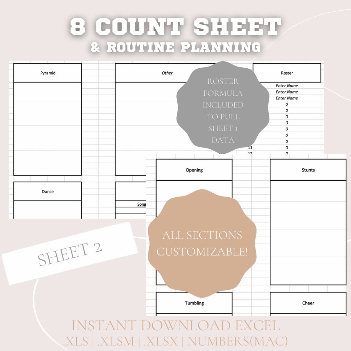 CHEER & DANCE | 8 Count Sheet | Routine Planning | Instant DOWNLOAD - Etsy