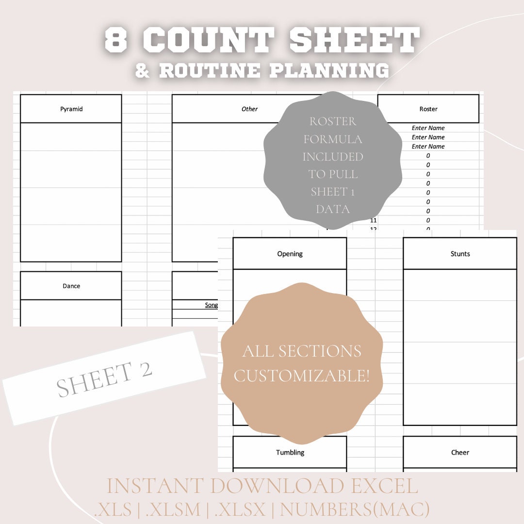 CHEER & DANCE 8 Count Sheet Routine Planning Instant | Etsy