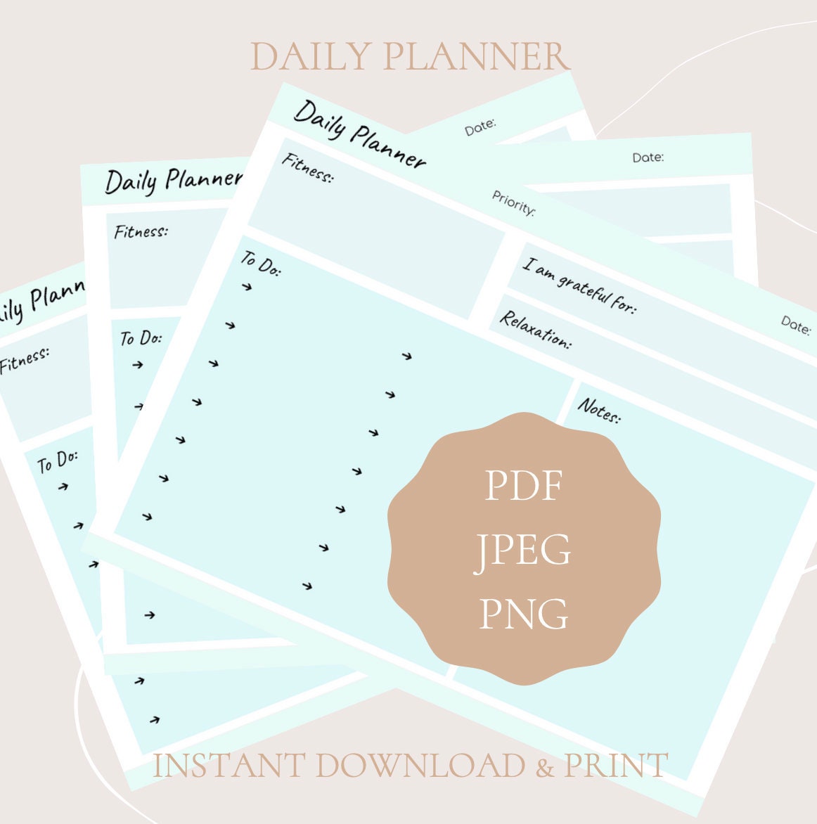 Daily Planner Sheet - Blue - Printable - Downloadable - Etsy