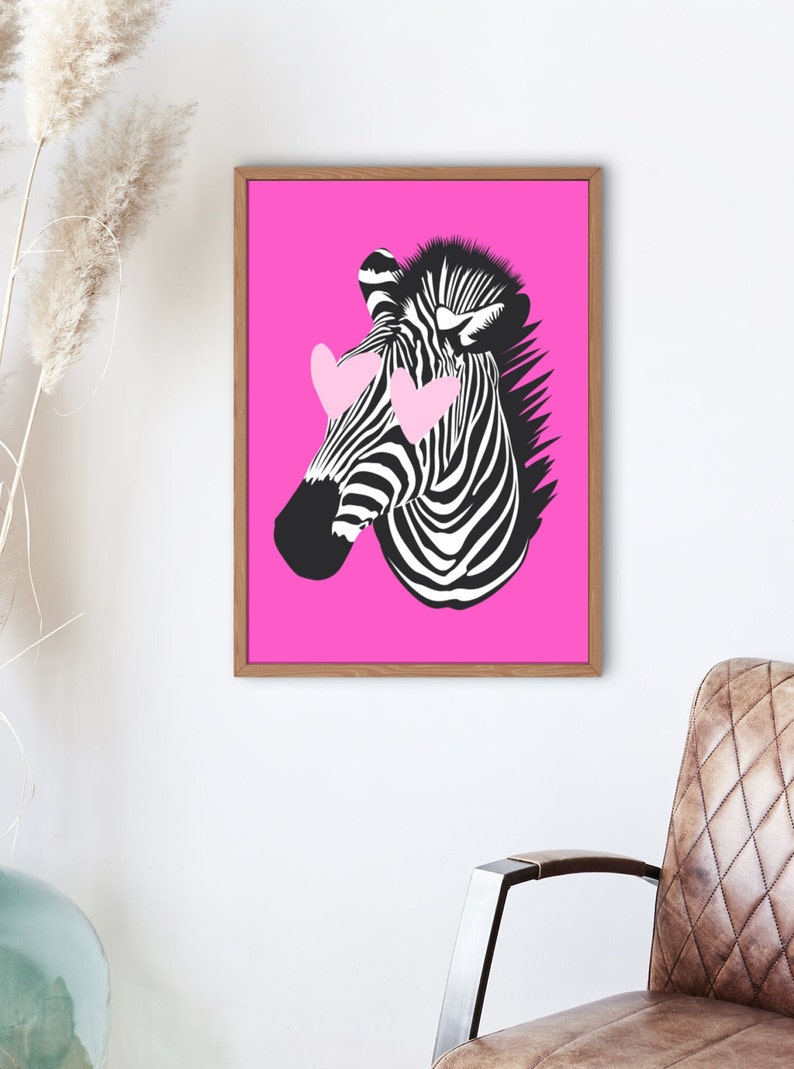 Pink Zebra Hearts Wall Art Pastel Print Preppy Poster Fun - Etsy