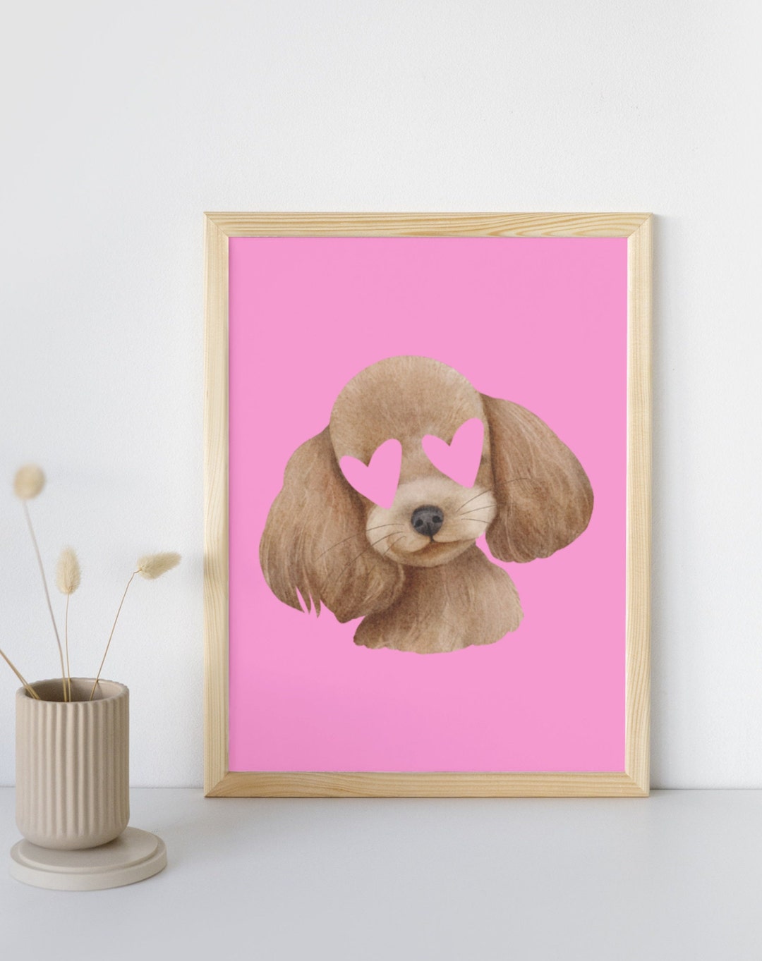 Pink Mini Poodle Wall Art, Pastel Print, Preppy Dog Poster, Fun Playful ...
