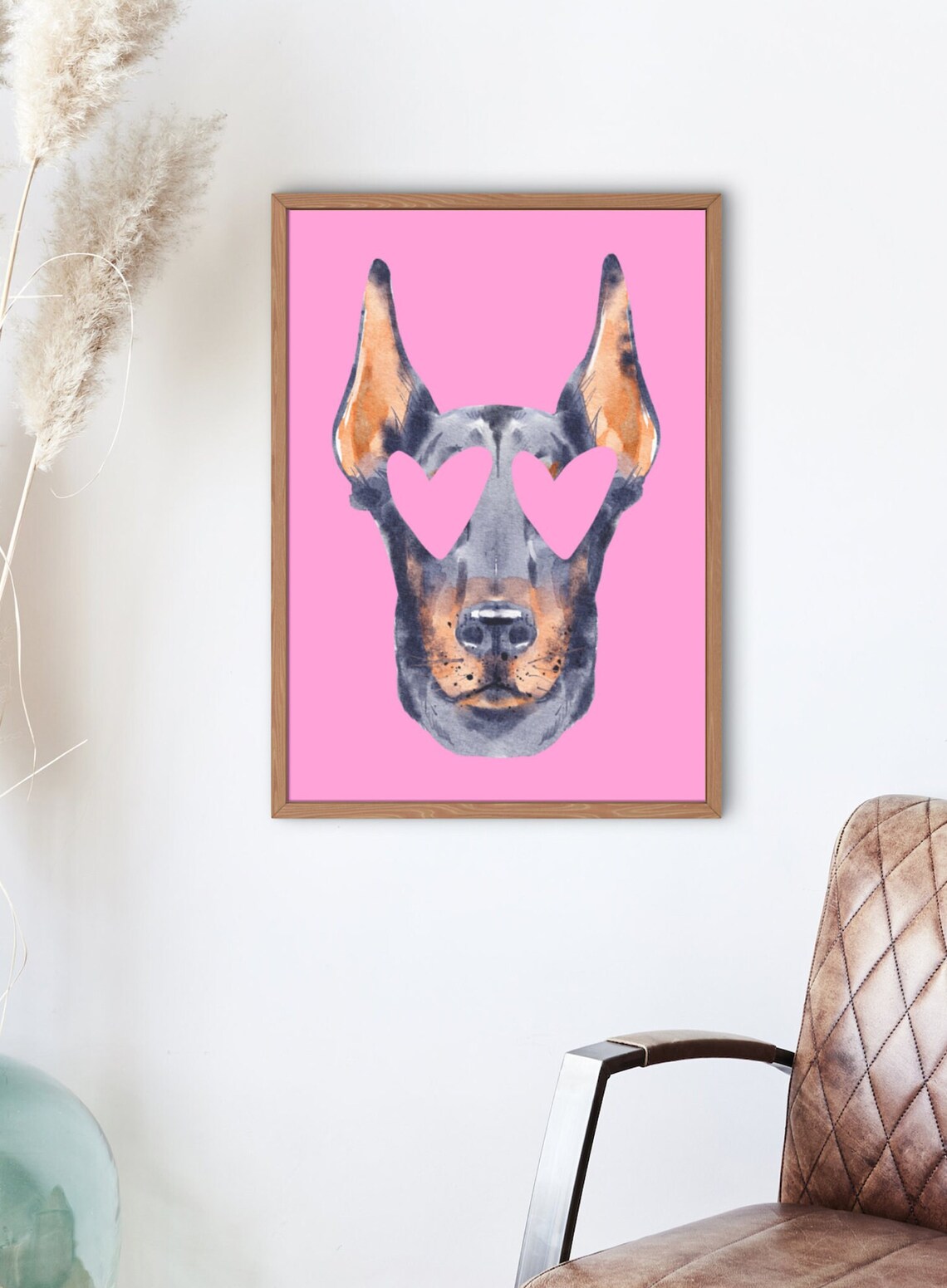 Pink Doberman Wall Art, Pastel Print, Preppy Dog Poster, Fun Playful ...