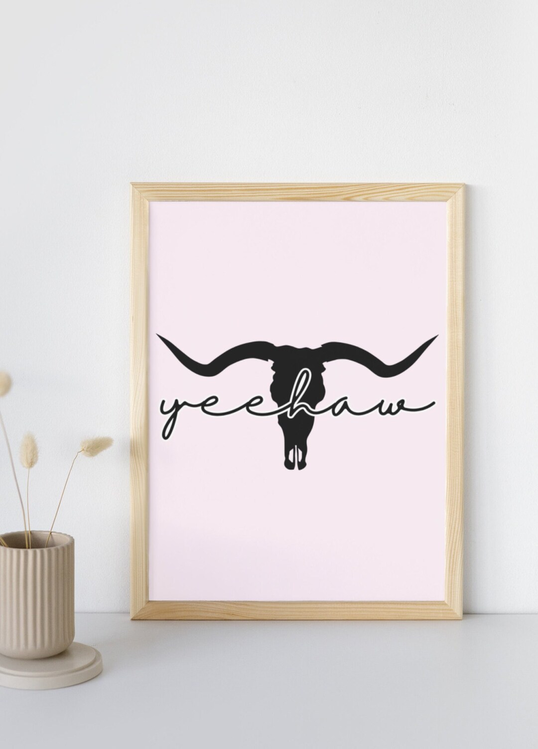 Yeehaw Cow Skull Pink Wall Art, Pastel Print, Western Poster, Fun ...