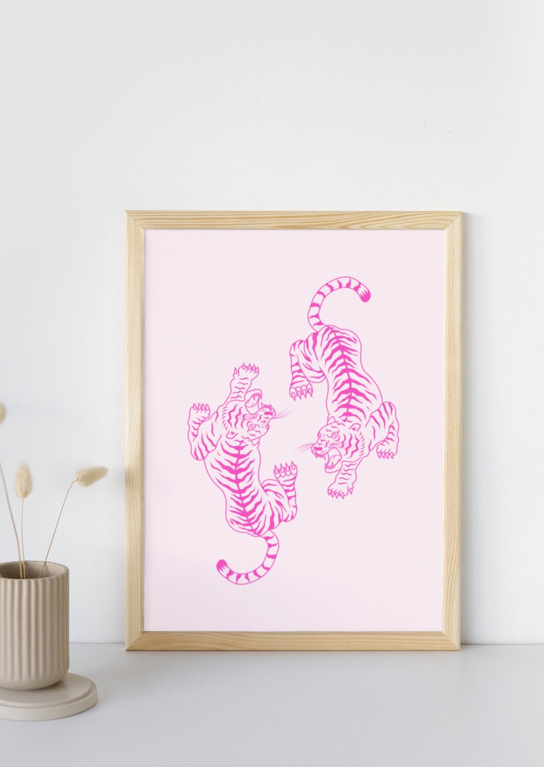 Preppy Tiger Wall Art, Pastel Print, Preppy Poster, Fun Playful Pink ...