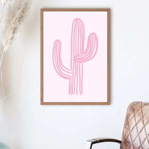 Pink Cactus Wall Art, Pastel Print, Preppy Poster, Fun Playful Pink ...