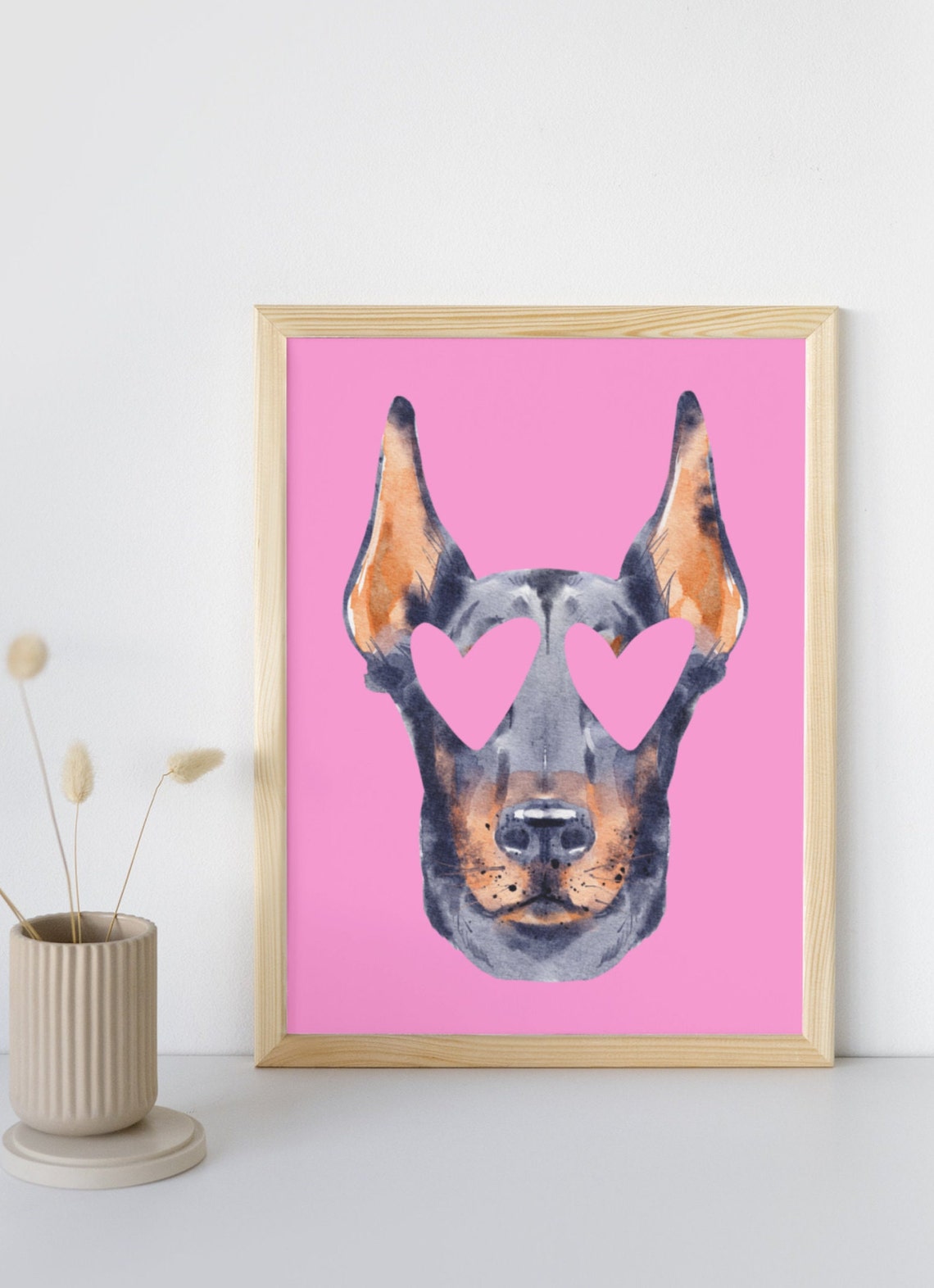 Pink Doberman Wall Art, Pastel Print, Preppy Dog Poster, Fun Playful ...