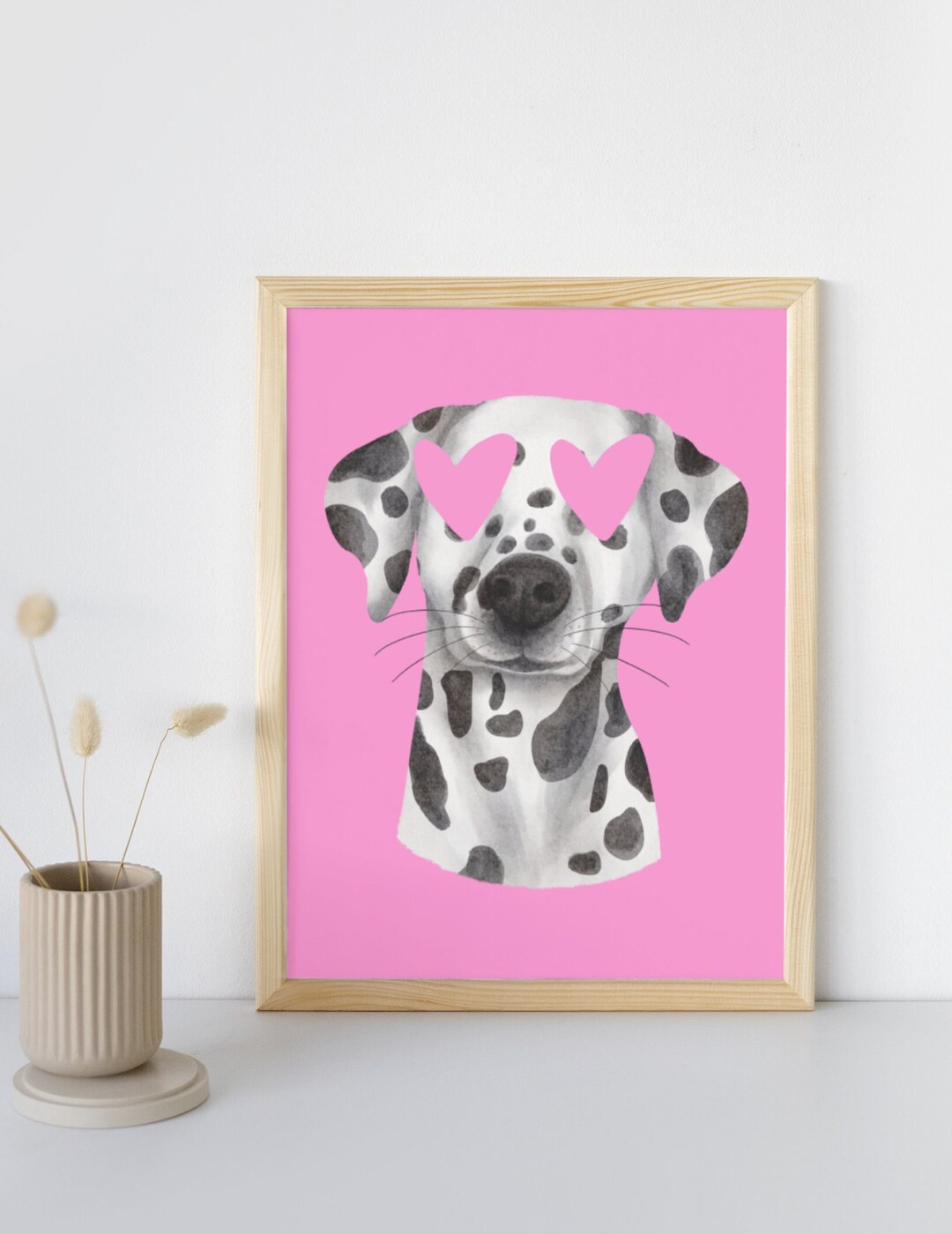Pink Dalmatian Wall Art, Pastel Print, Preppy Dog Poster, Fun Playful ...