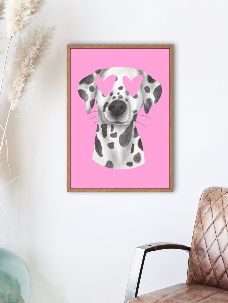 Pink Dalmatian Wall Art, Pastel Print, Preppy Dog Poster, Fun Playful ...
