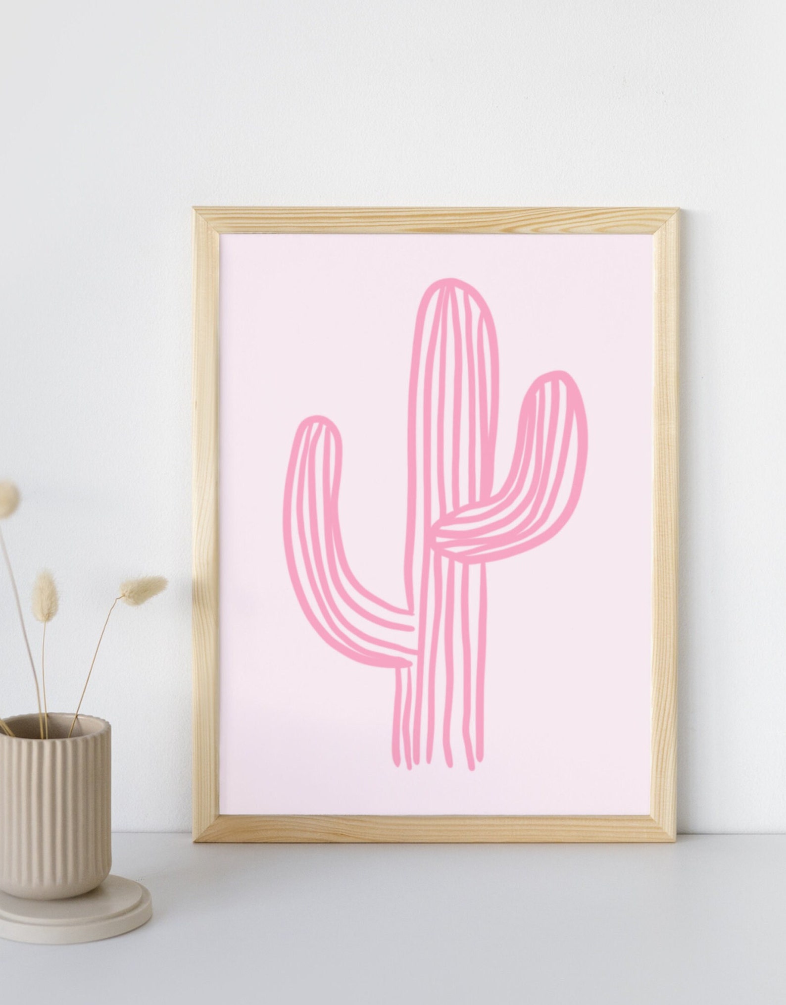 Pink Cactus Wall Art, Pastel Print, Preppy Poster, Fun Playful Pink ...