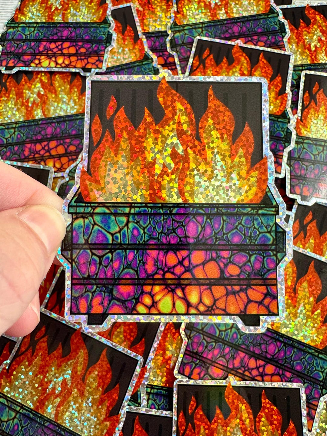 Bespattered Facade Neon Dumpster Fire Holographic Glitter Sticker - Etsy