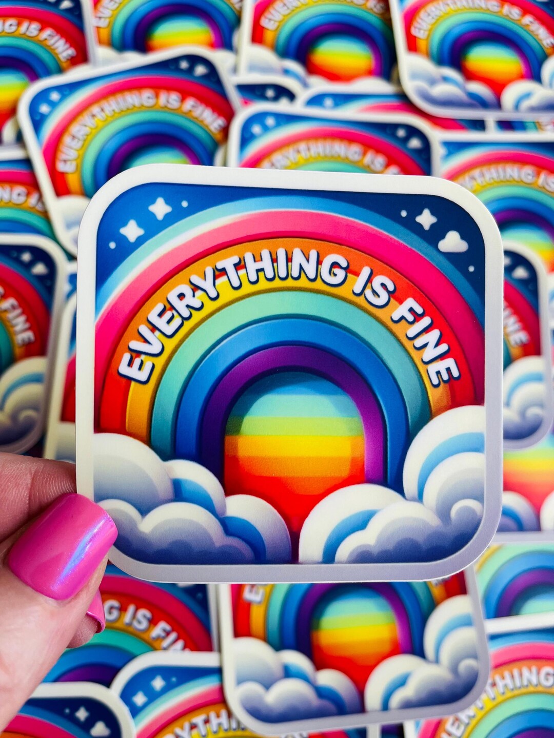 Bespattered Facade "everything is Fine" Whimsical Rainbow Sticker - Etsy