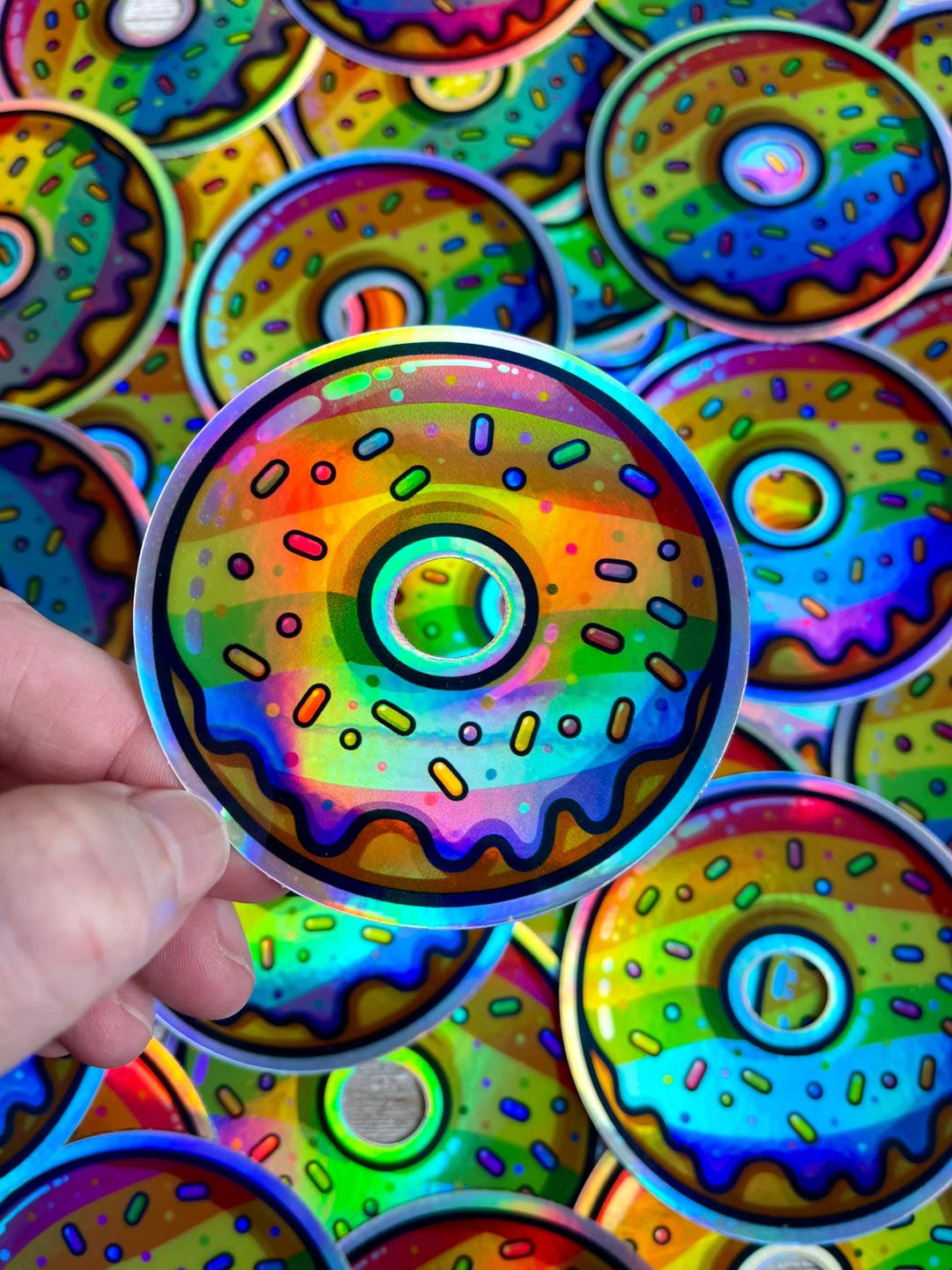 Bespattered Facade Holographic Rainbow Sprinkle Donut Sticker - Etsy