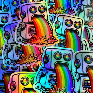 The "bts at Bespattered Facade" Holographic Rainbow Robot Sticker - Etsy