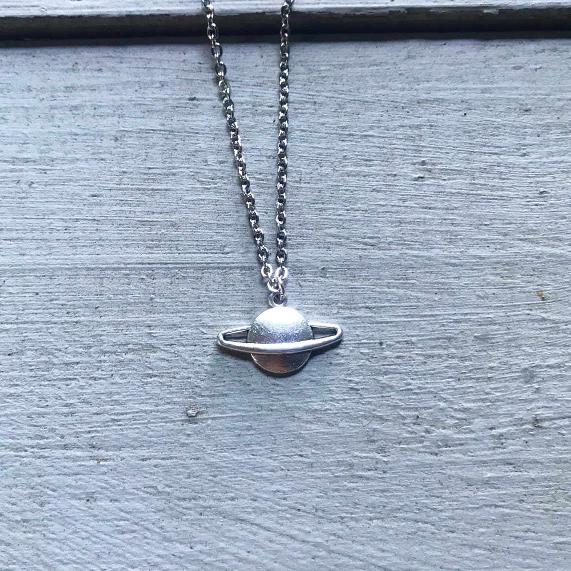 Silver Dainty Saturn Necklace With Stainless Steel Chain // - Etsy