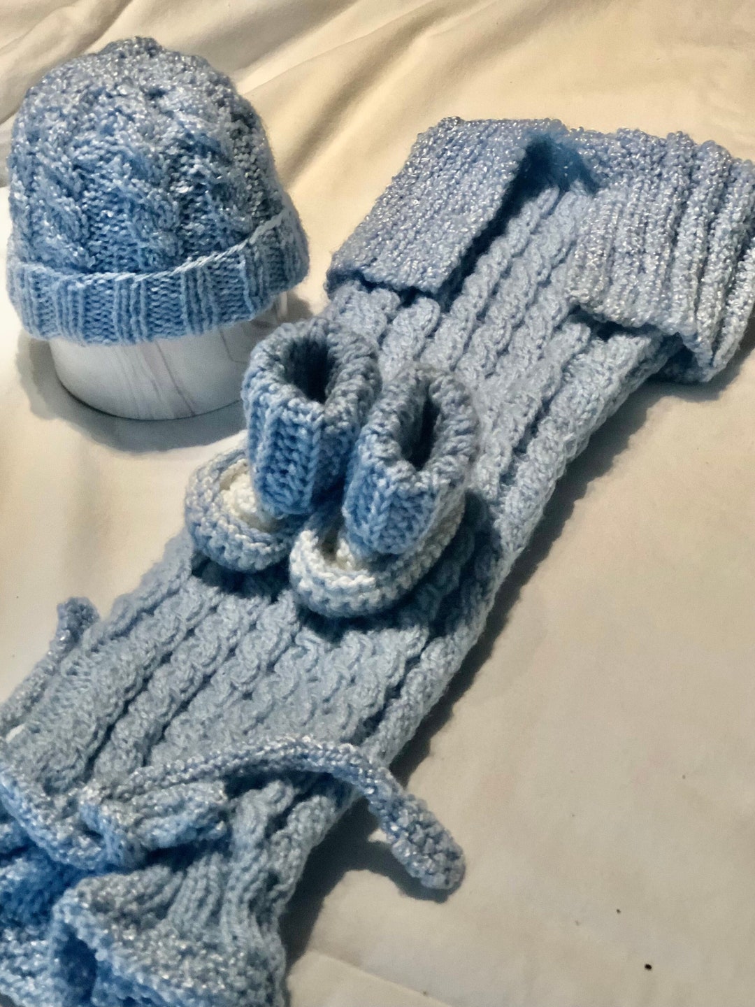 Hand Made Preemie Knit and Crochet Cocoon, Booties and Hat. - Etsy