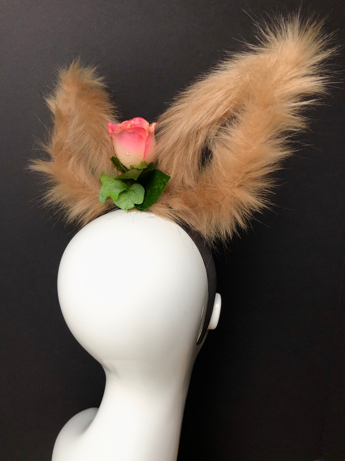 Faux Fur Bunny Ears Headpiece with Pink Roses - Etsy.de