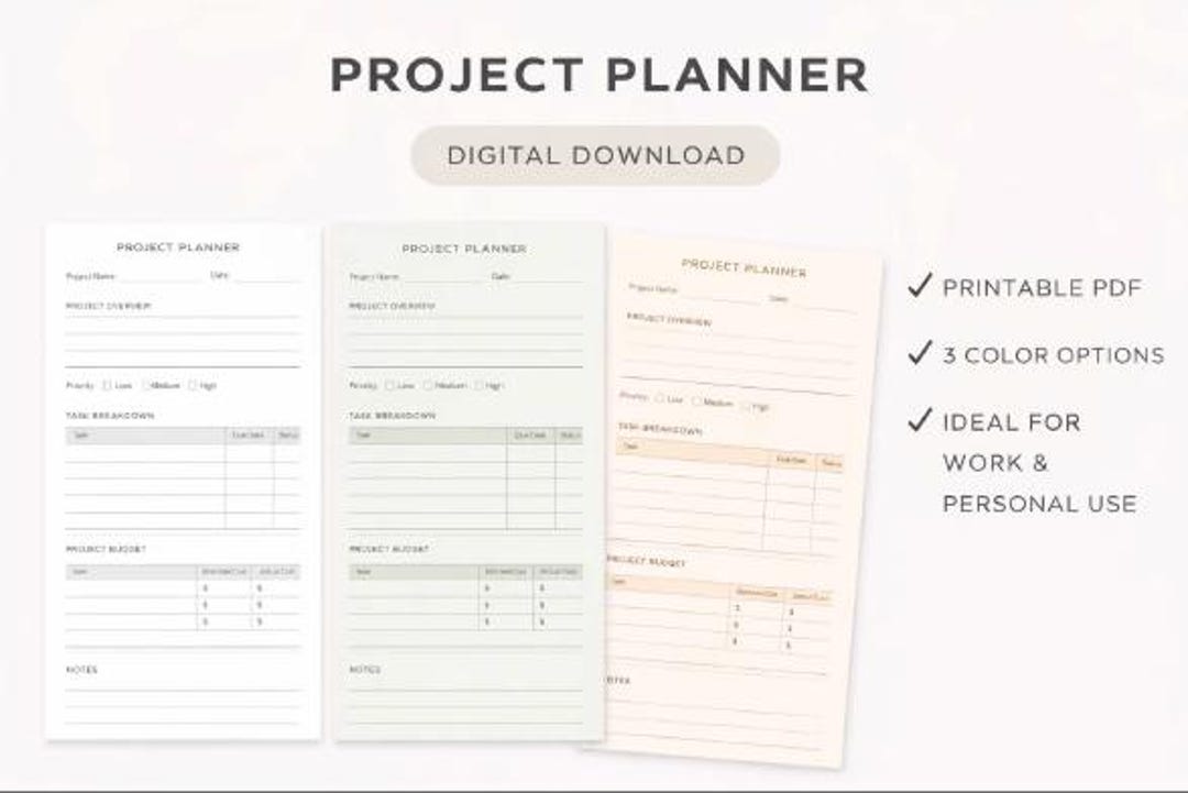 Printable Project Planner | Minimal Project Planning Sheet | Task ...