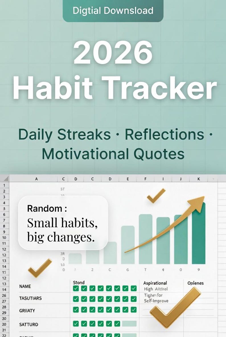 2026 Habit Tracker Excel Template | Daily Streaks, Reflections ...