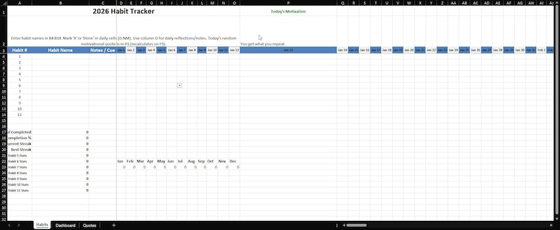 2026 Habit Tracker Excel Template | Daily Streaks, Reflections ...