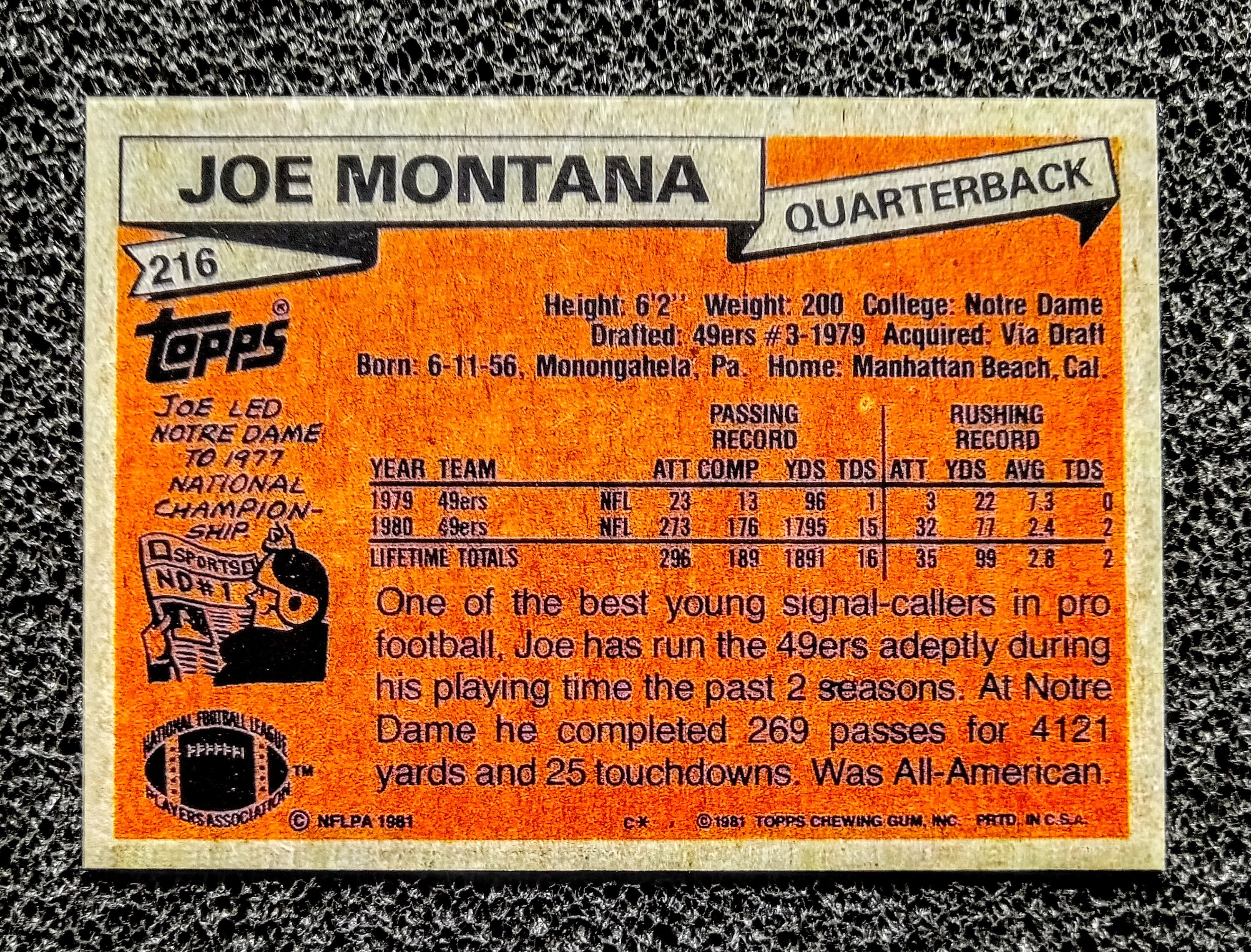 1981 Joe Montana 49ers QB Rookie Card 216. Reprint Mint Condition - Etsy