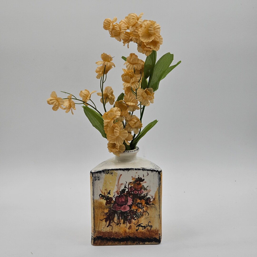 Vintage Triangular Greek Floral Vase - Artist Signed Hand Painted ...