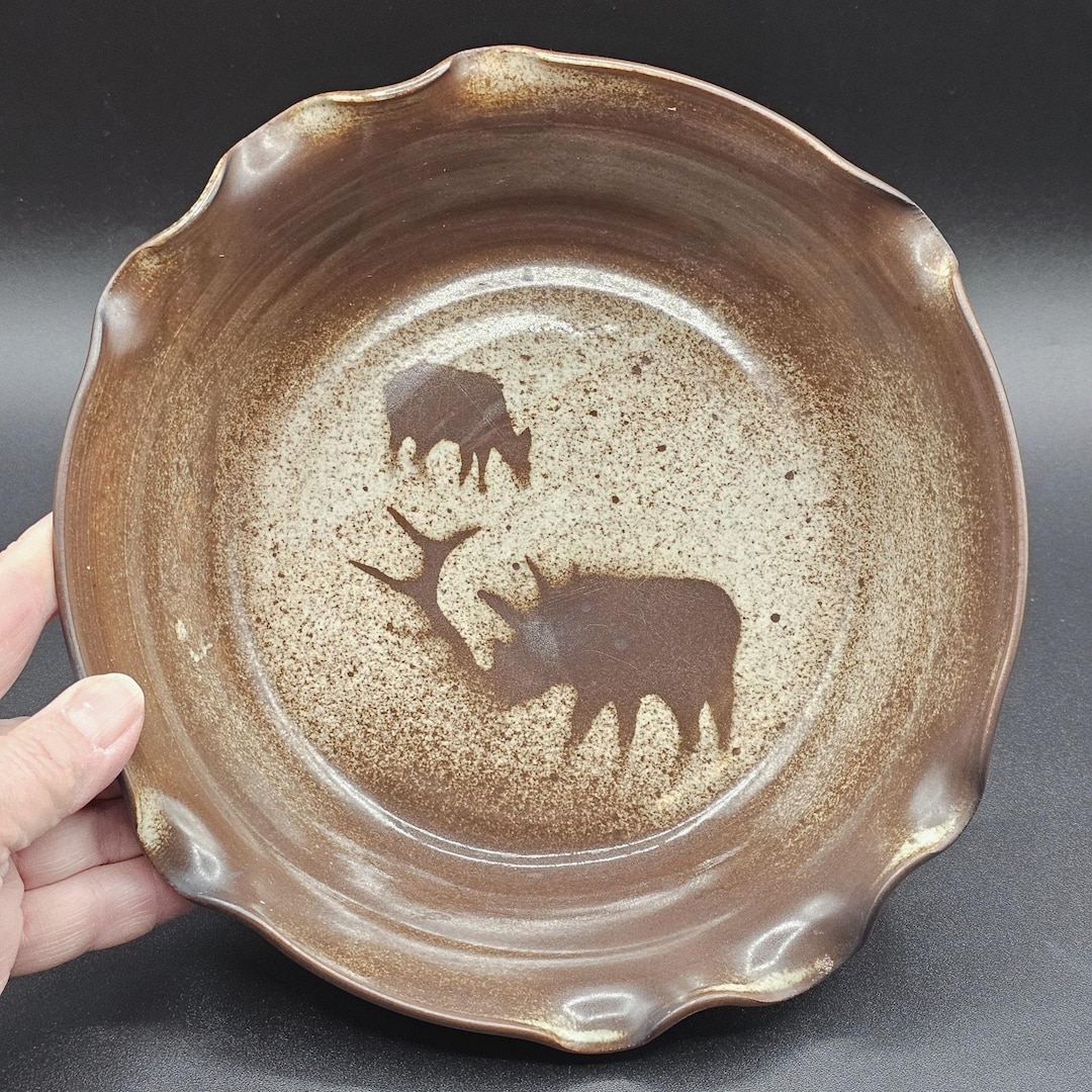 Norby Signed Pottery Bowl Elk Wildlife Glaze Rustic Handmade Ceramic ...
