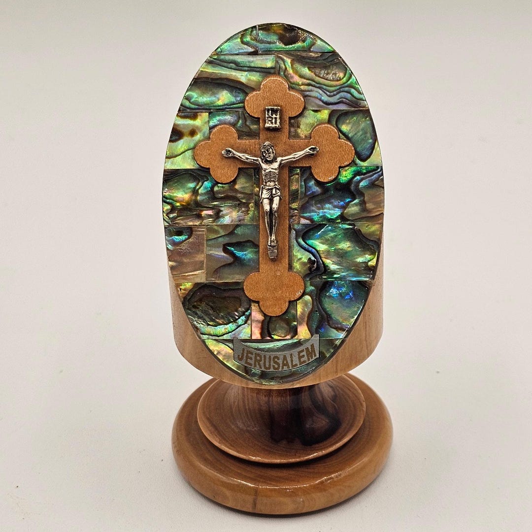 Vintage Handcrafted Jerusalem Crucifix Olive Wood Souvenir With Abalone ...
