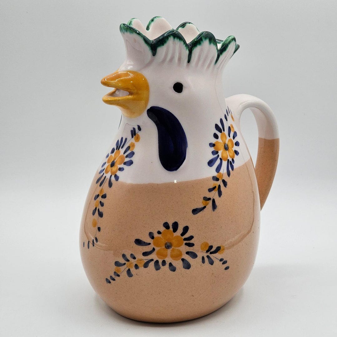 Hand Painted Italian Rooster Pitcher Jug - Vintage Ceramic by Pizzato ...