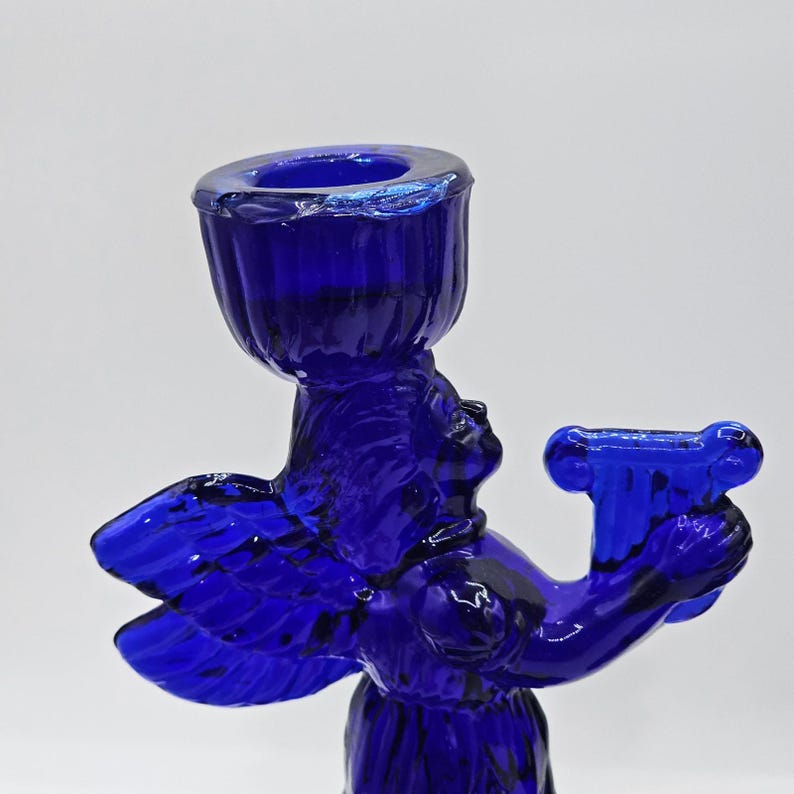 Vintage Cobalt Blue Glass Angel Candlestick Holders | Harp Figurines - Etsy