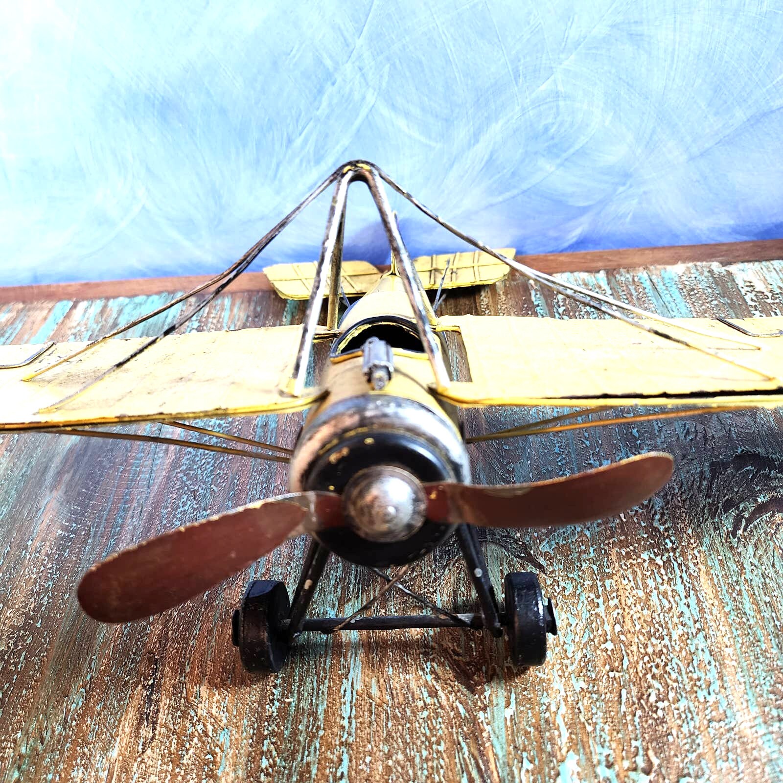 Vintage Metal Yellow Toy Airplane Model With Propeller Bullseye Marks ...