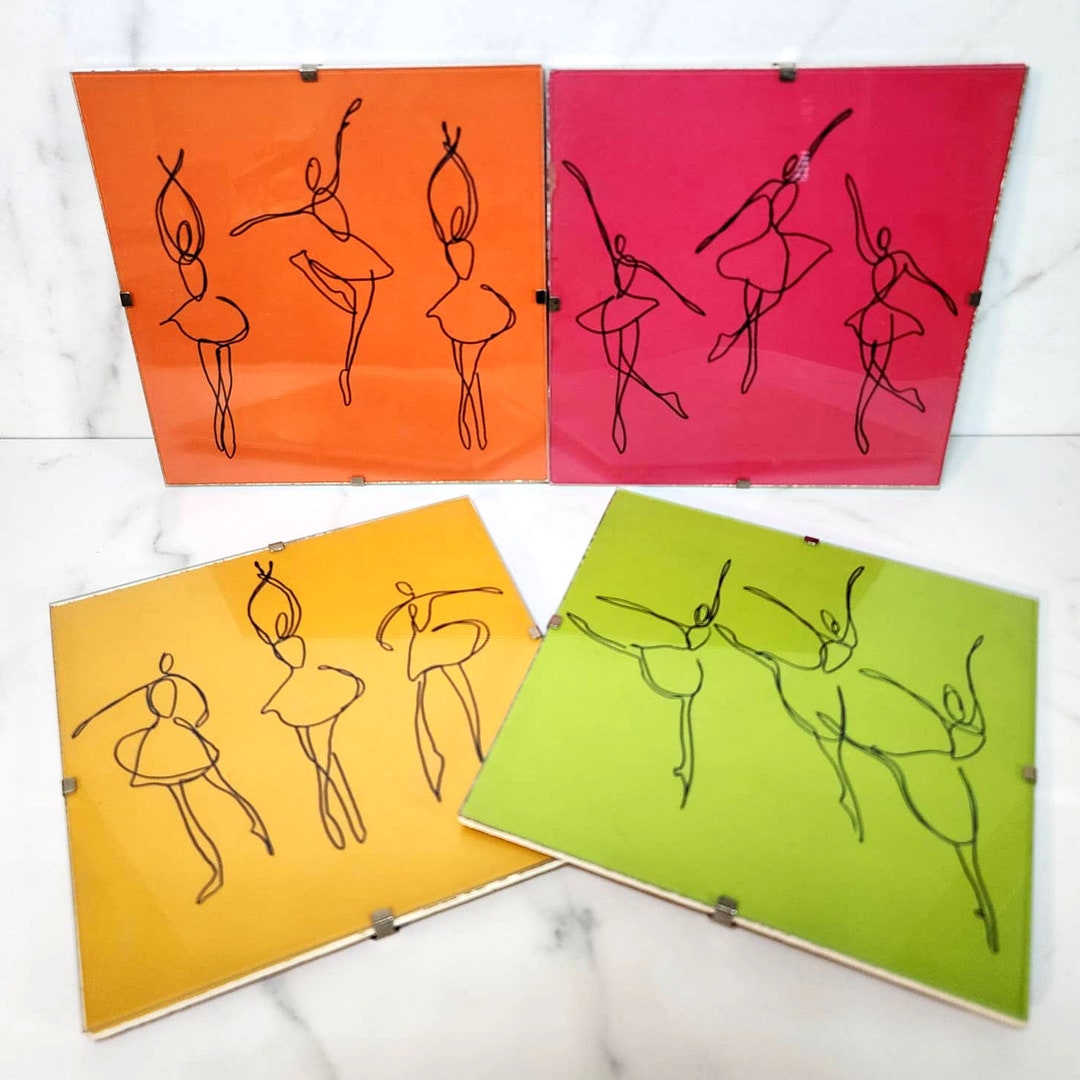 Minimalist Line Art Ballerina Wall Art Set-4 Colorful Acrylic Dance ...