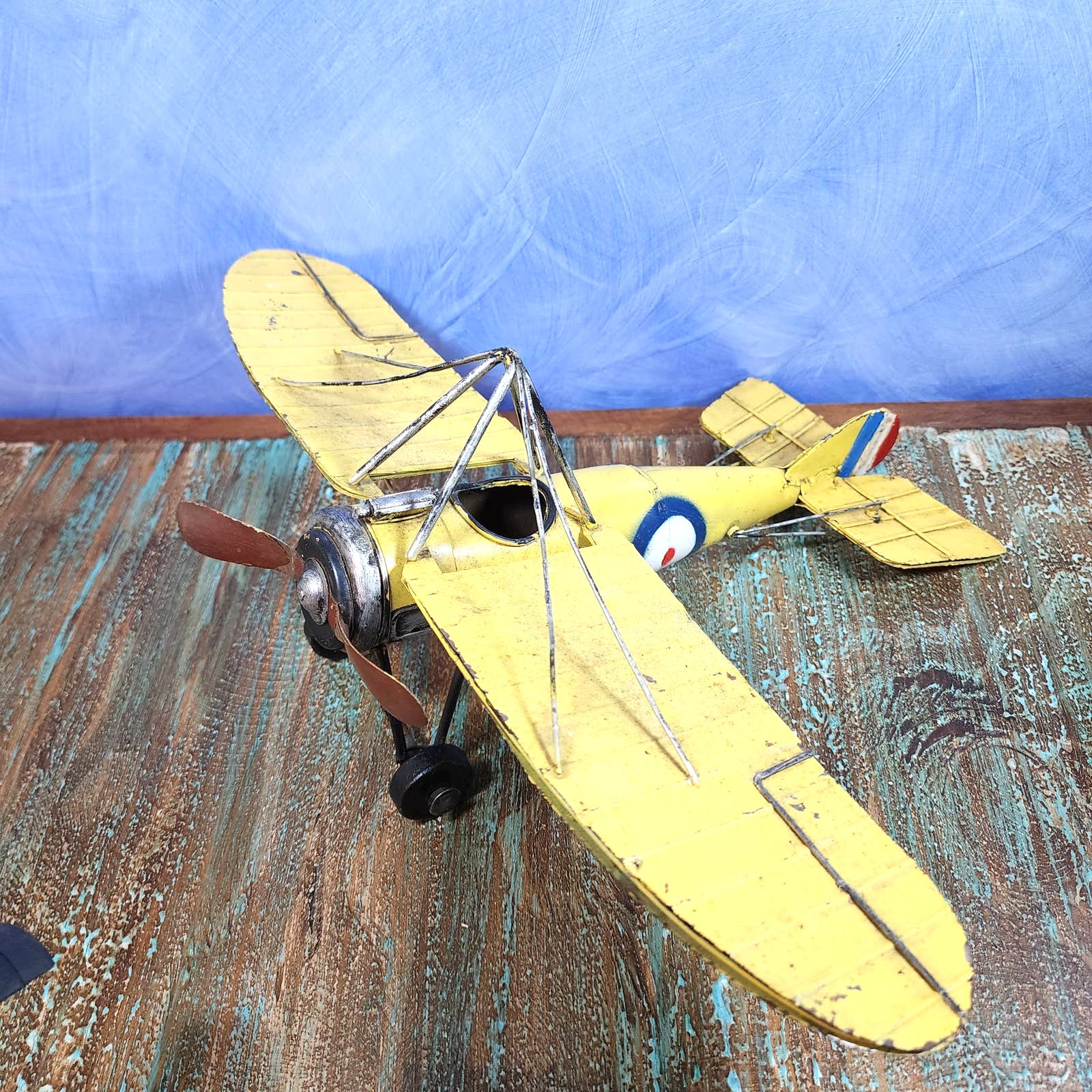 Vintage Metal Yellow Toy Airplane Model With Propeller Bullseye Marks ...